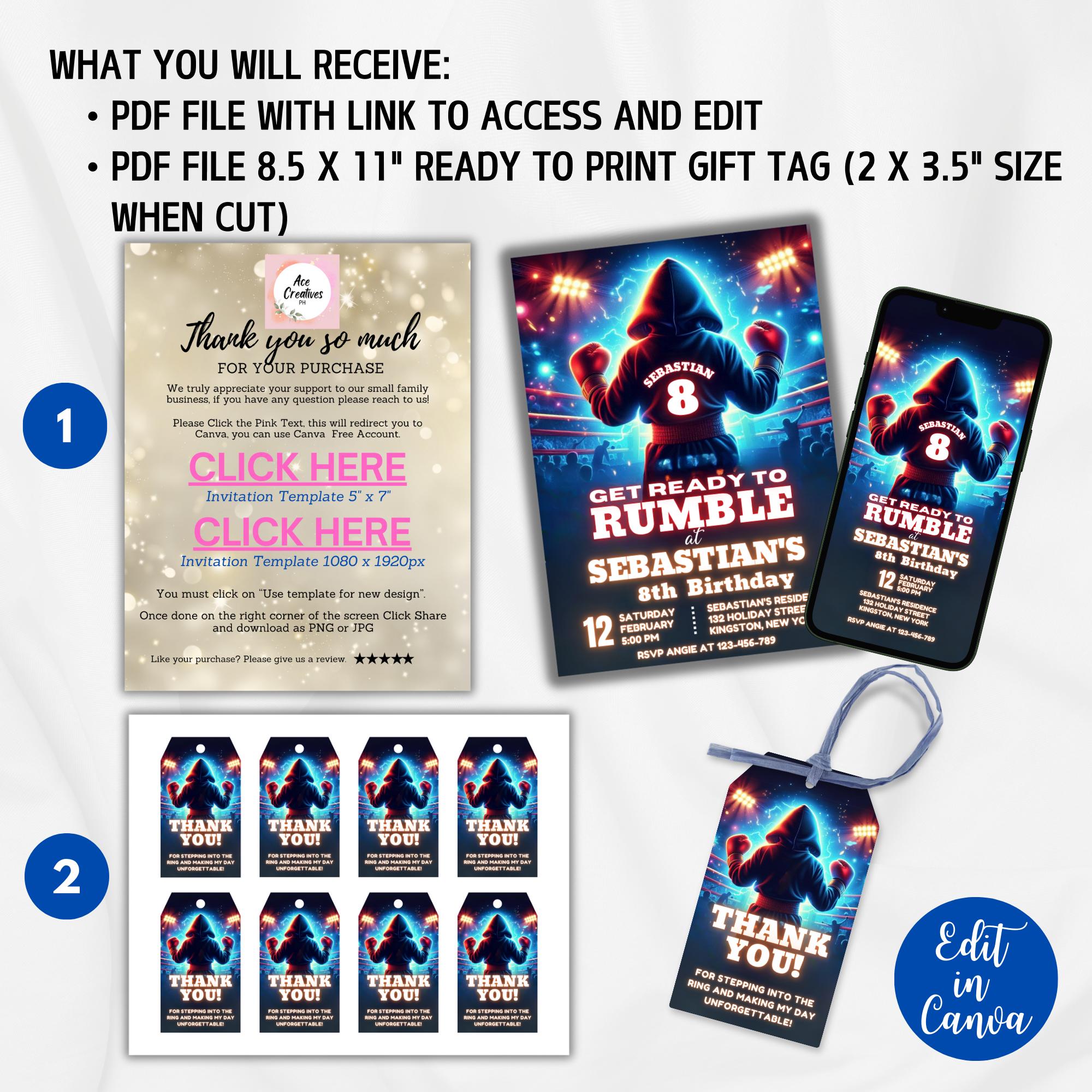 Editable Boxing Birthday Invitation Template, Knockout Party, Sports ...