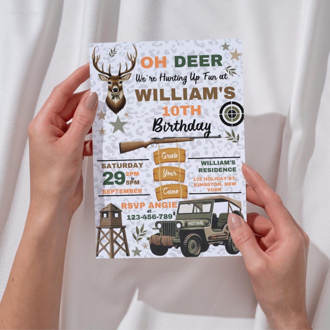 Camo Hunting Birthday Invitation: Editable Deer Hunter Party (canva ...