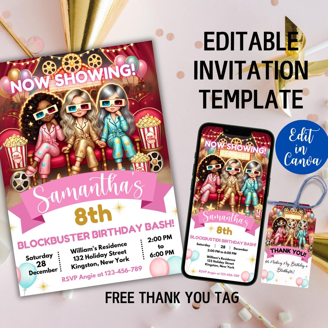 Movie Star Party Invitation, Movie Invitation for Girls, Tweens Party ...