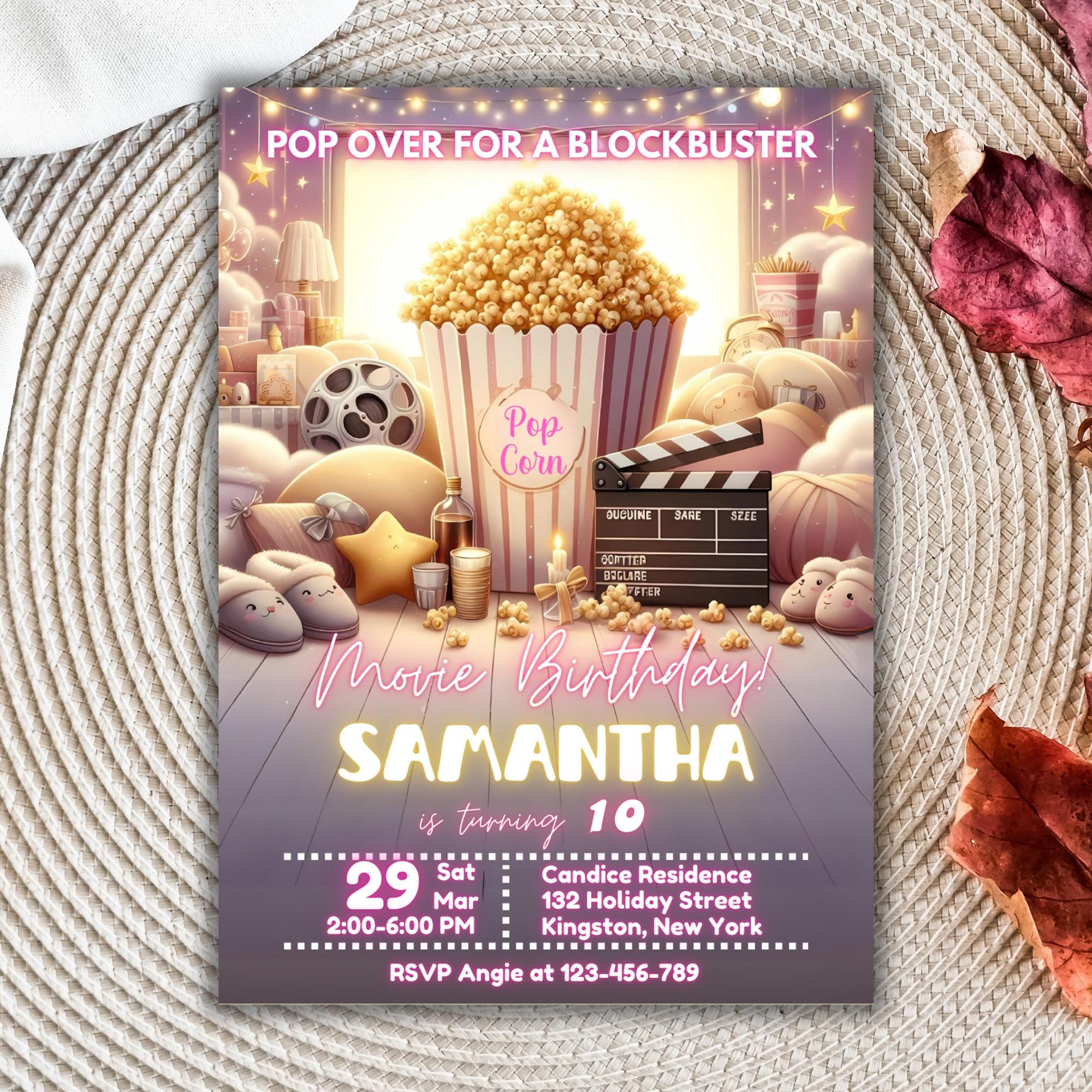 Editable Movie Night Birthday Party Invitation, Movie Party Invitation ...