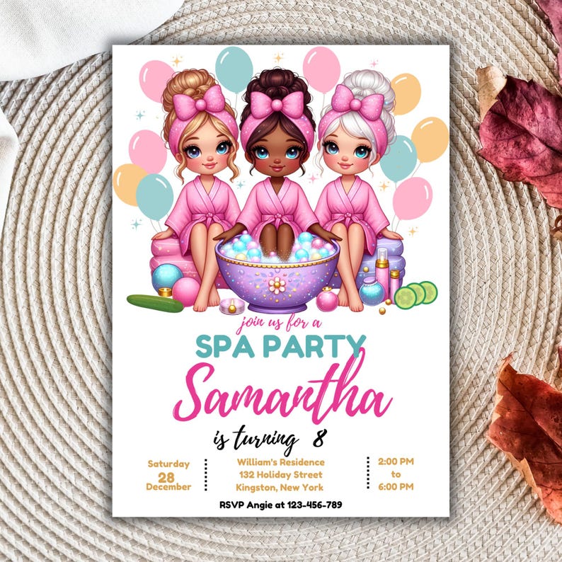 Editable Pamper Party Invitation, Spa Birthday Invite for Girls, Glam ...