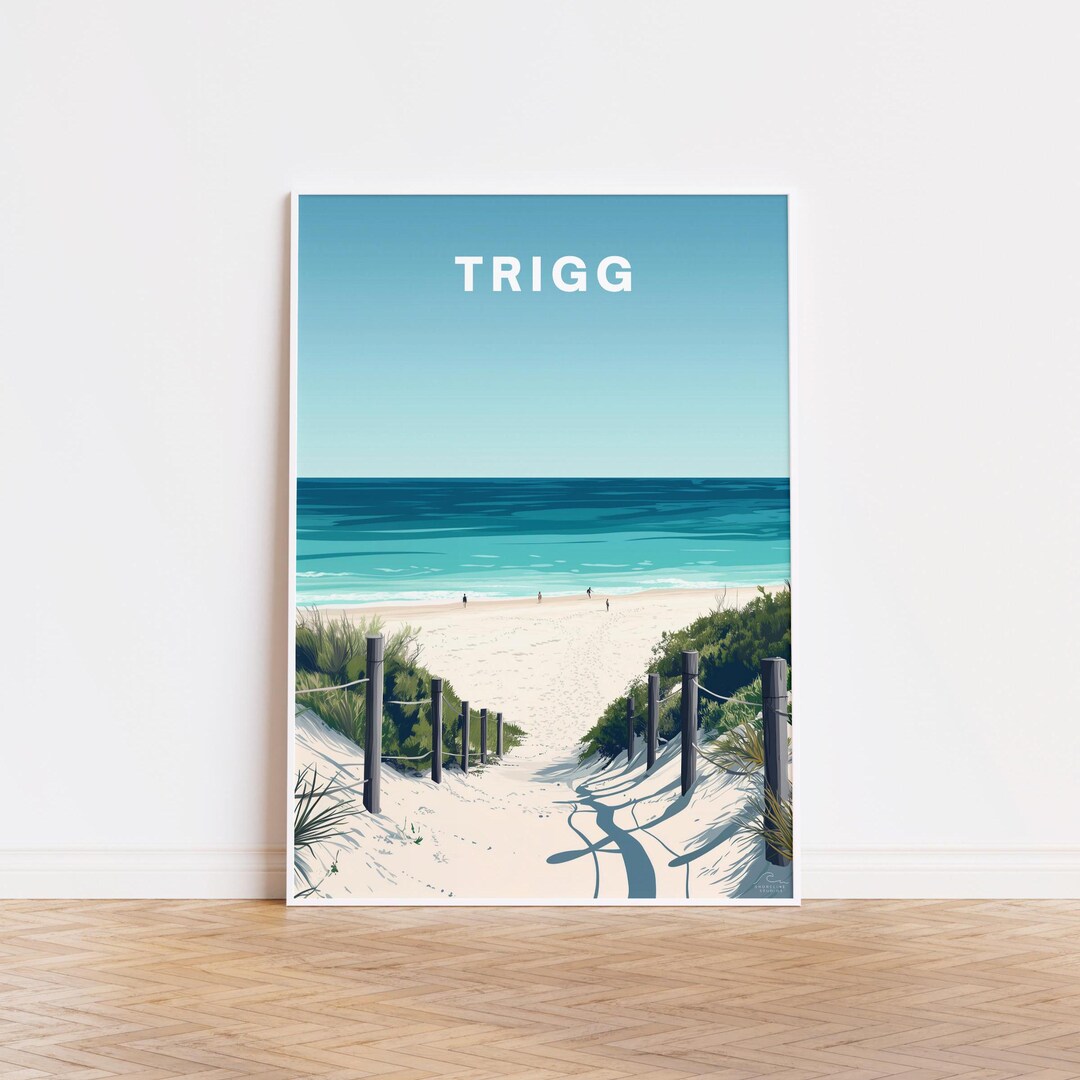 Trigg Beach Minimalist Travel Poster Coastal Wall Art Perth Western Australia Landmark Print A2 ...