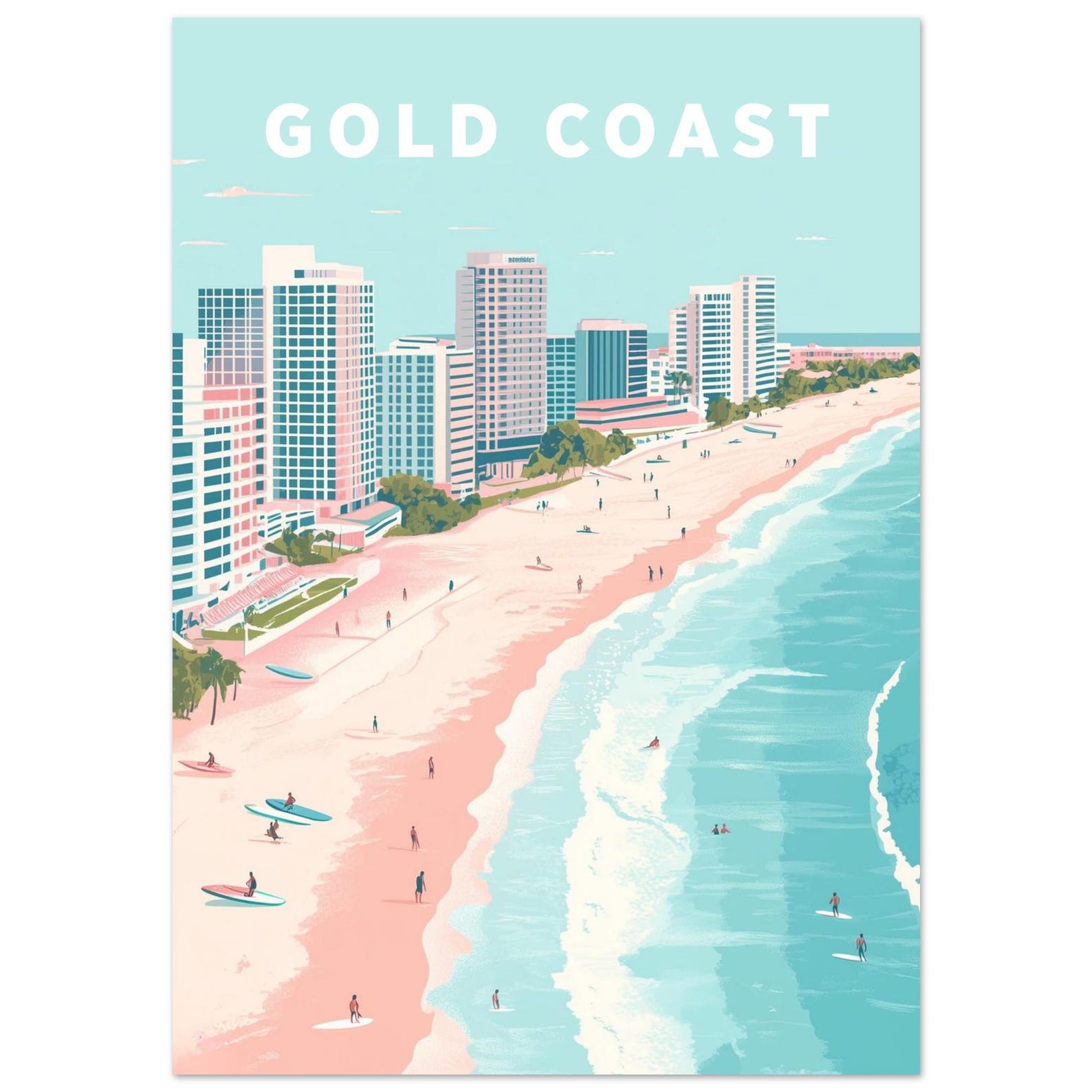 Gold Coast Travel Poster | Coastal Wall Art | Queensland Landmark ...