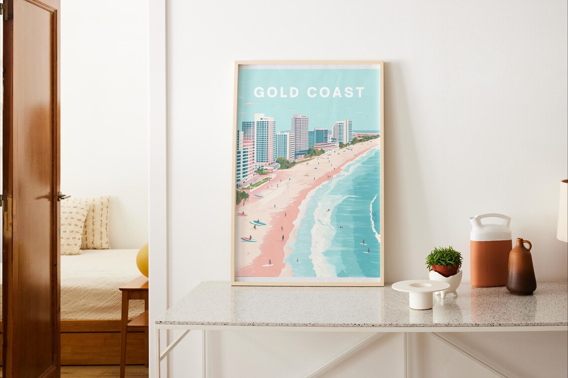Gold Coast Travel Poster | Coastal Wall Art | Queensland Landmark ...