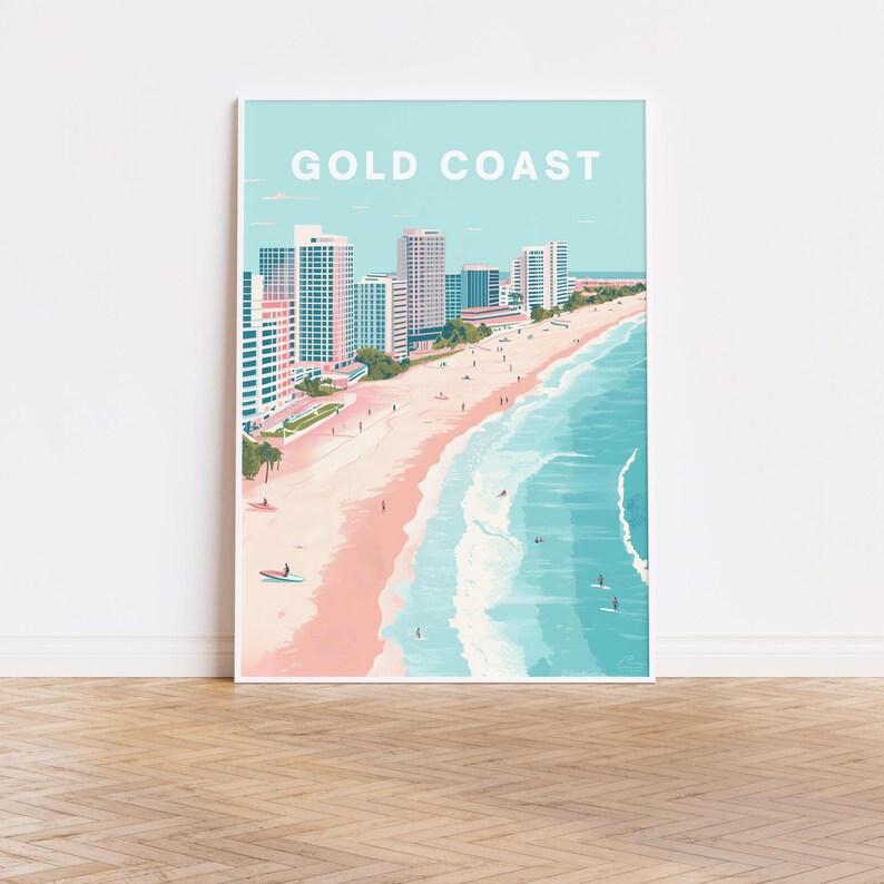 Gold Coast Travel Poster | Coastal Wall Art | Queensland Landmark ...