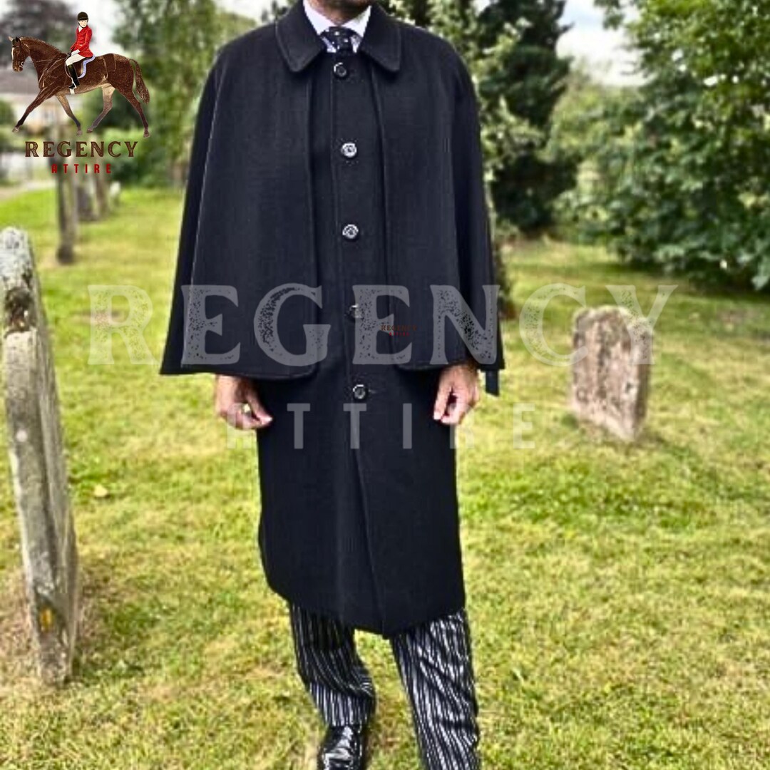 Mens Black Inverness Cape Coat - Historical Clothing - Regency Coachman ...