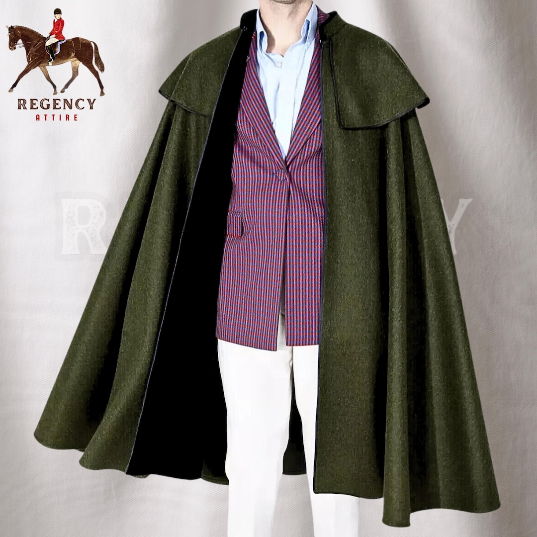Men's Green Sleeveless Cloak Cape - Historical Cosplay - Regency ...