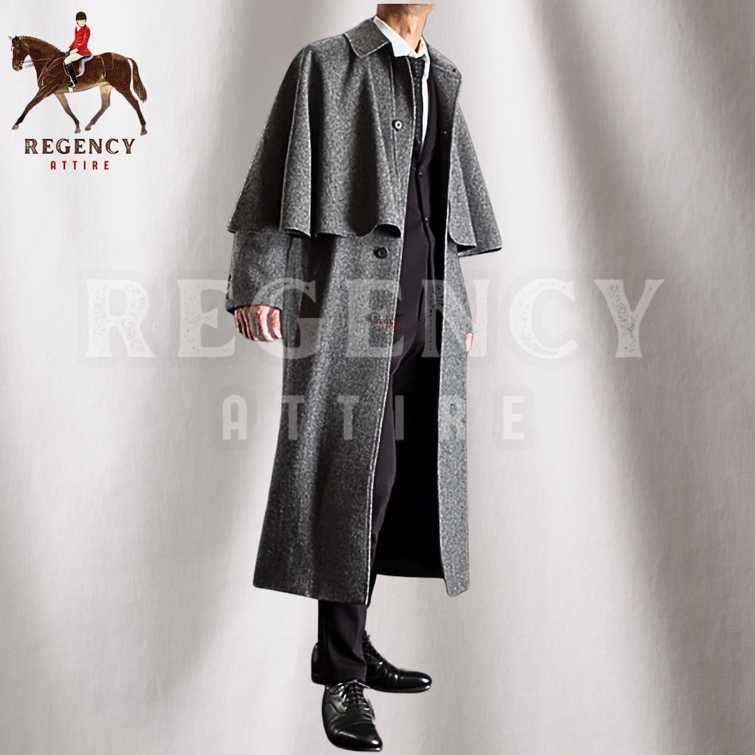 Handmade Gray Regency Inverness Cape Coat - Custom Made Wool Inverness ...