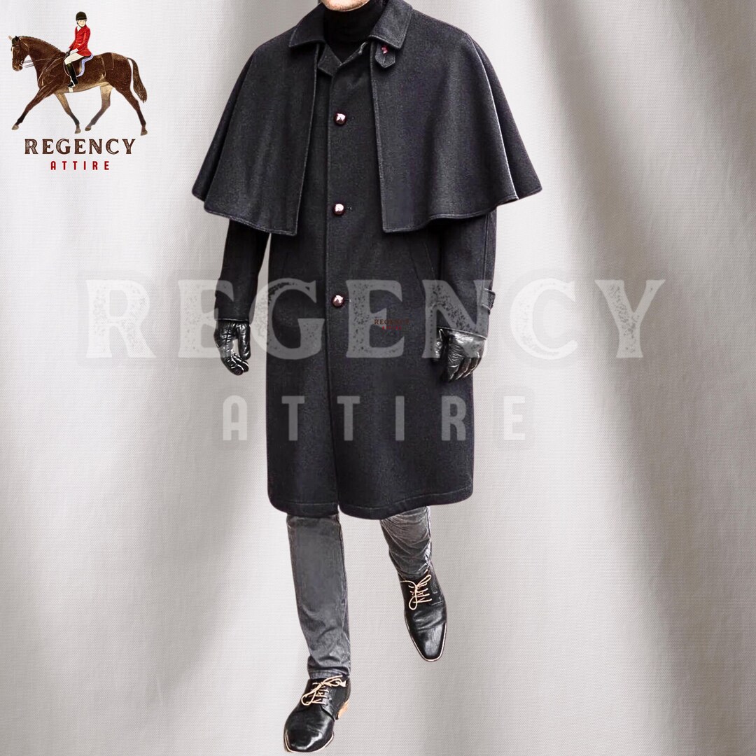 Mens Black Regency Cape Coat - Historical Clothing - Inverness Cape ...
