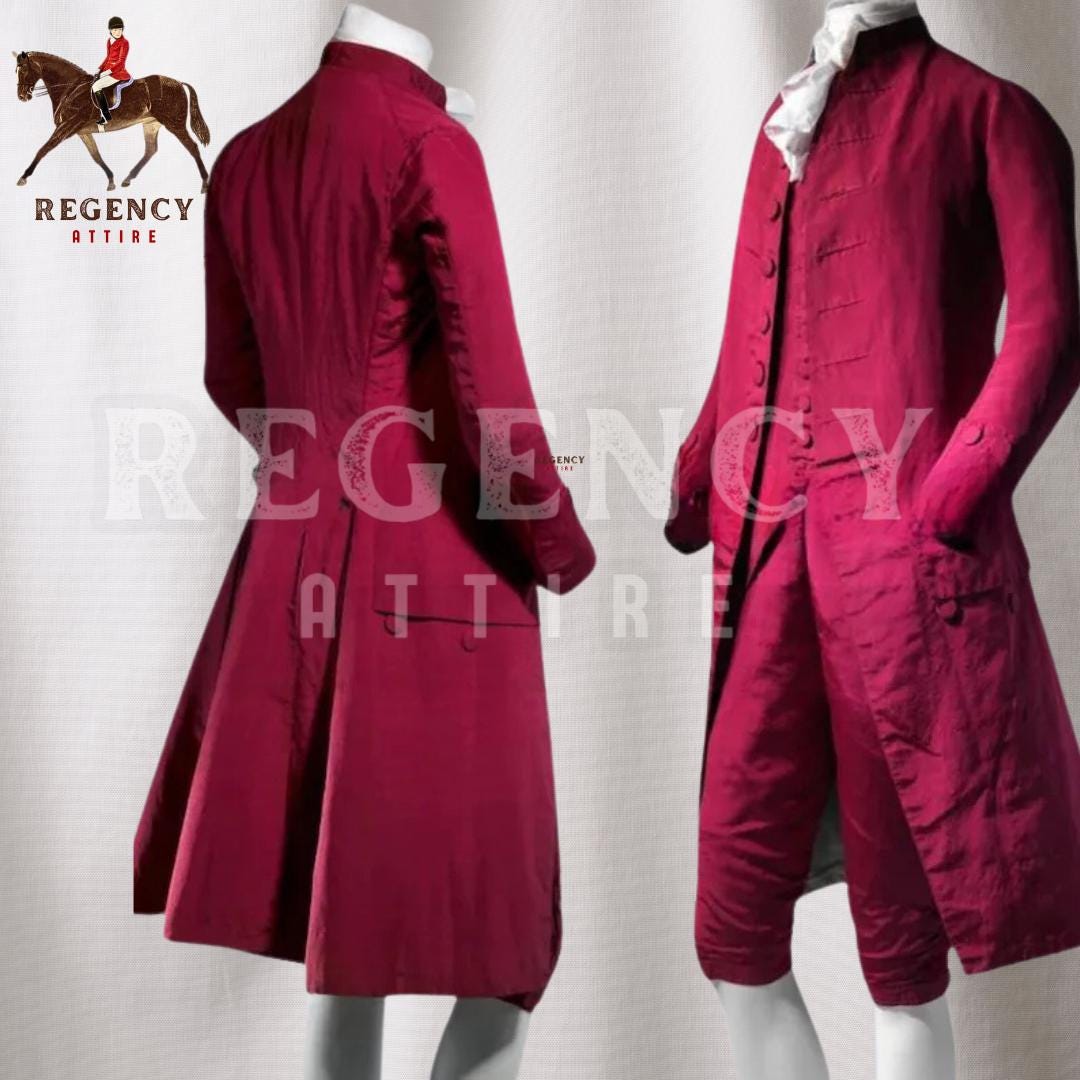 Men's Burgundy Wool 18th Century Military Frock Coat | Custom Made ...