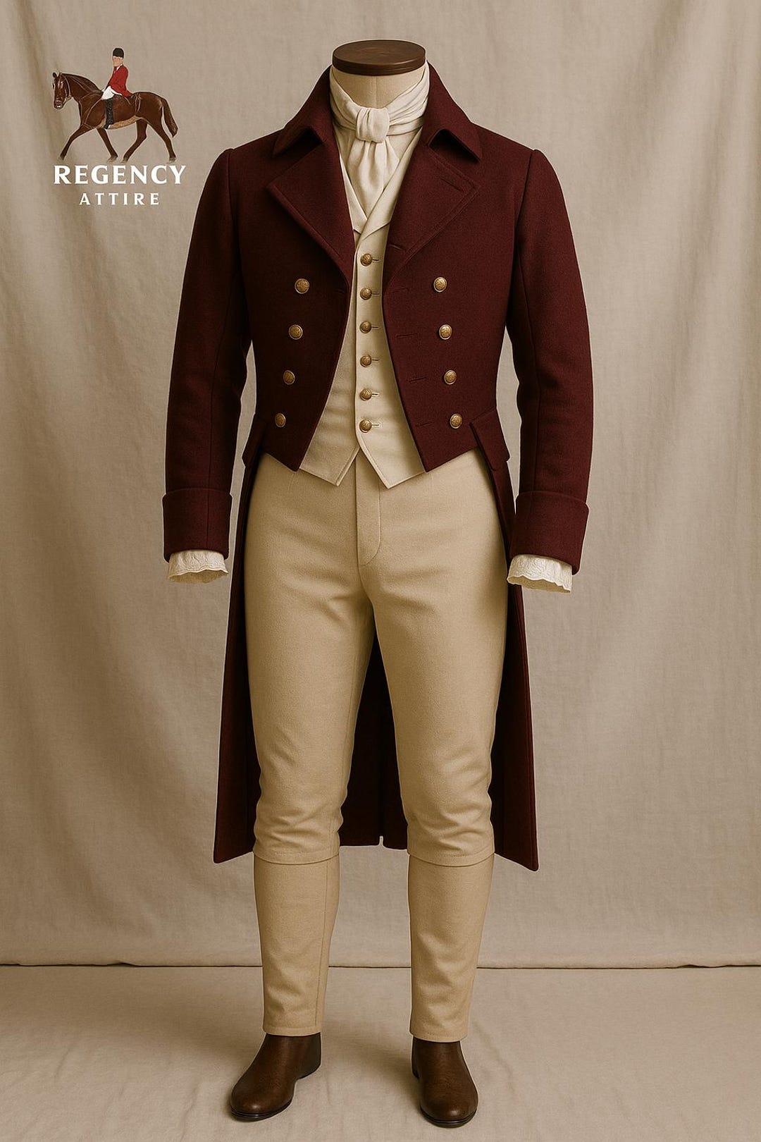 Regency Burgundy Wool Tailcoat Outfit – 19th Century Mr Darcy Inspired ...