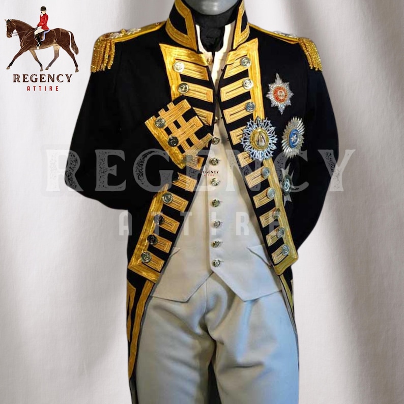 British Royal Navy Military Tailcoat, Napoleonic Regency Style Jacket ...