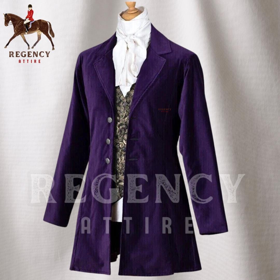 New Men's Regency Purple Frock Coat, Formal Classy Jacket, Pleated Wool ...