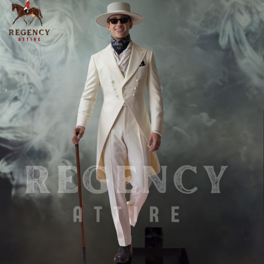 Ivory Regency Tailcoat Suit – Double-breasted Victorian Wedding Cosplay ...