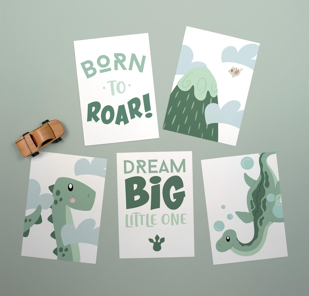 Set of 5 Dinosaur Cards, Fun Greeting Cards for Kids, Dinosaur Greeting ...