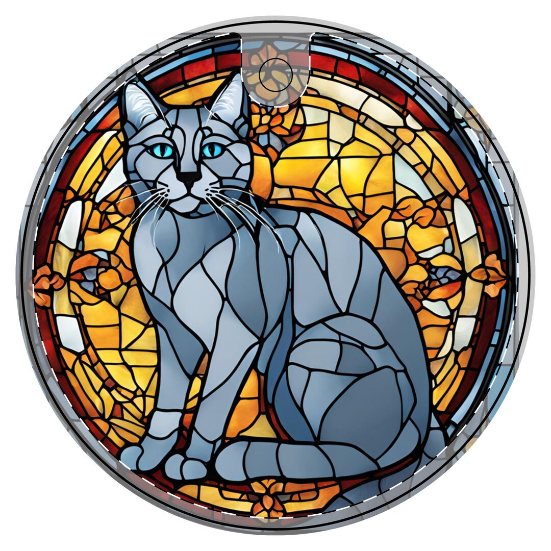Custom Stained Glass Style Russian Blue Old Cat Ceramic Decoration ...
