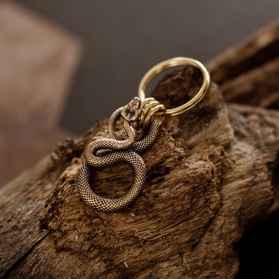 Antique Bronze Stainless Steel Snake Keyring: Gothic Serpent Keychain ...
