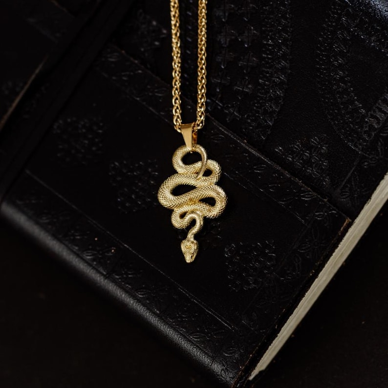 Coiled Gold Snake Pendant Necklace: Stainless Steel Gothic Serpent ...