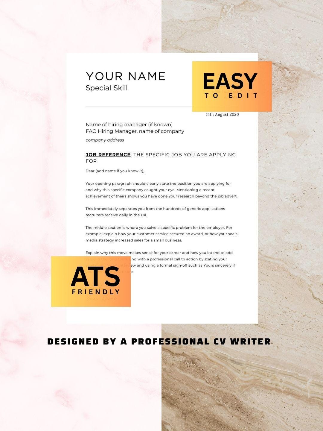 ATS Friendly Cover Letter Template | Professional Canva Job Application ...