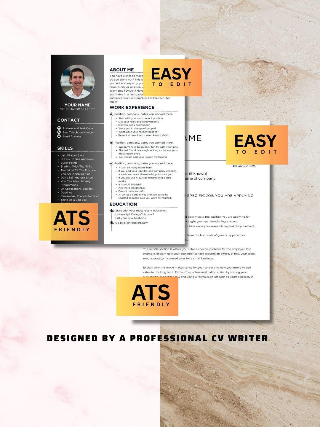 ATS CV Template and Cover Letter Bundle | Editable Canva Resume Set ...
