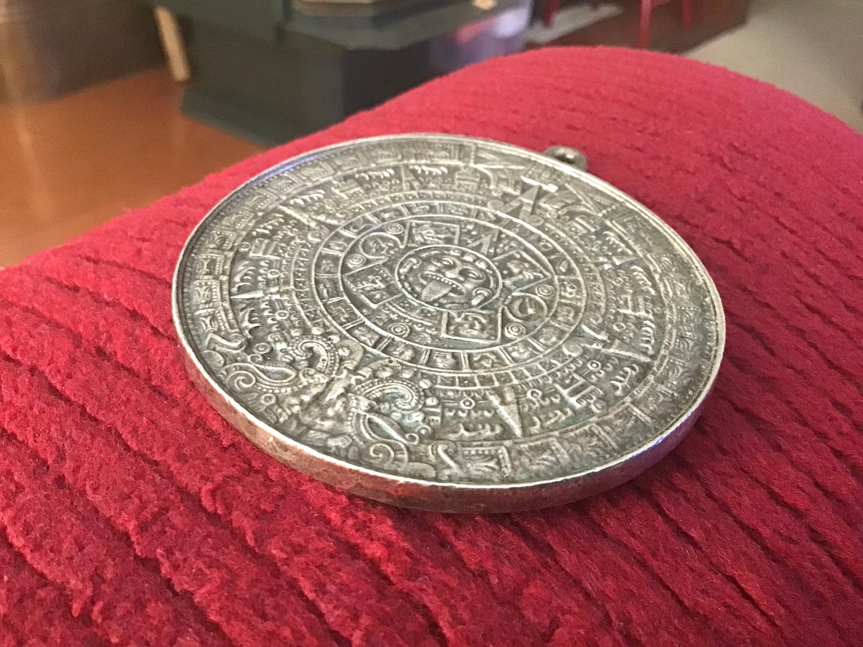 Aztec Calendar Stone Pendant Vintage Silver Plated Alva Museum Replica ...