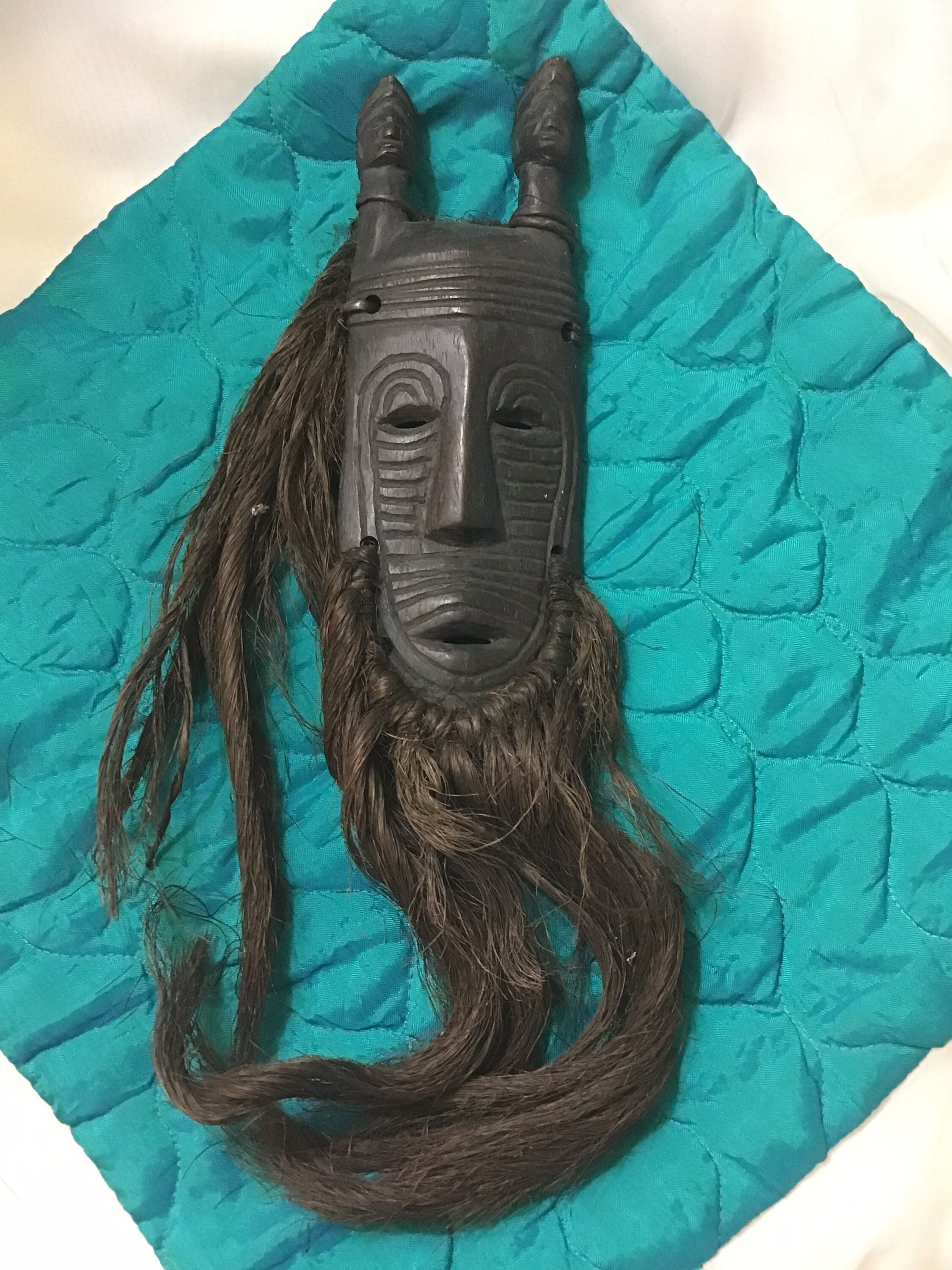 Vintage African Tribal Mask With Hair, Small Carved Face - Etsy