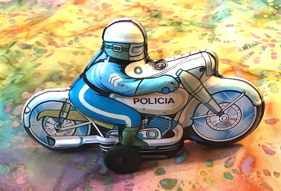 Policia Motorcycle Friction Tin Guy Toy Shades of Blue True - Etsy