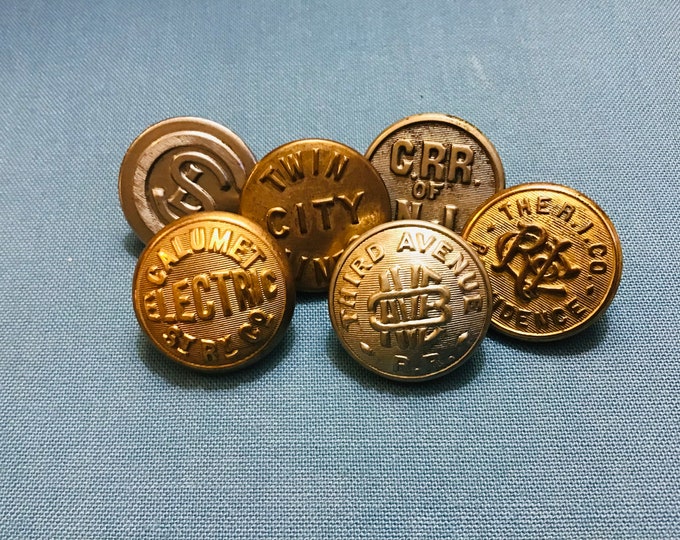 Antique Metal Button Lot for Streetcar Trolly and RR; Six Coat Buttons ...
