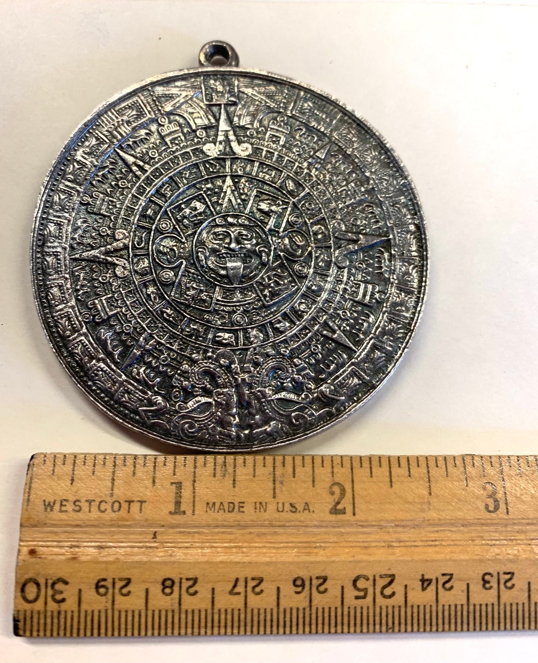 Aztec Calendar Stone Pendant Vintage Silver Plated Alva Museum Replica ...