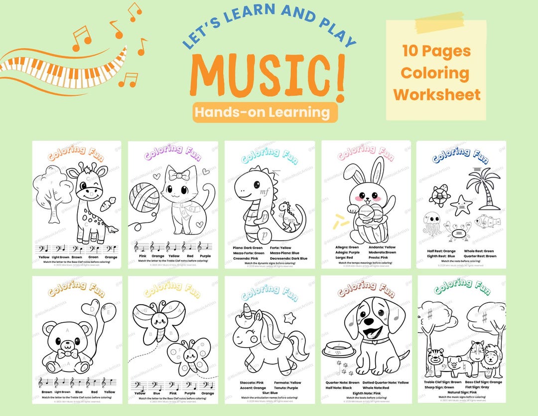 Music Theory Coloring Worksheets: Beginner Piano Lessons (PDF Download ...
