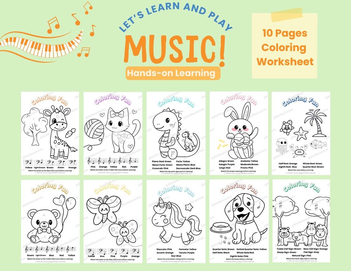 Music Theory Coloring Worksheets: Beginner Piano Lessons (PDF Download ...
