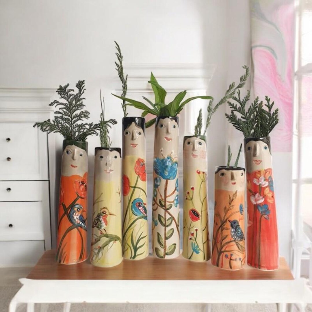 Crazy Family Ceramic Bud Vases Pottery Vases for Dried Flowers Handmade ...