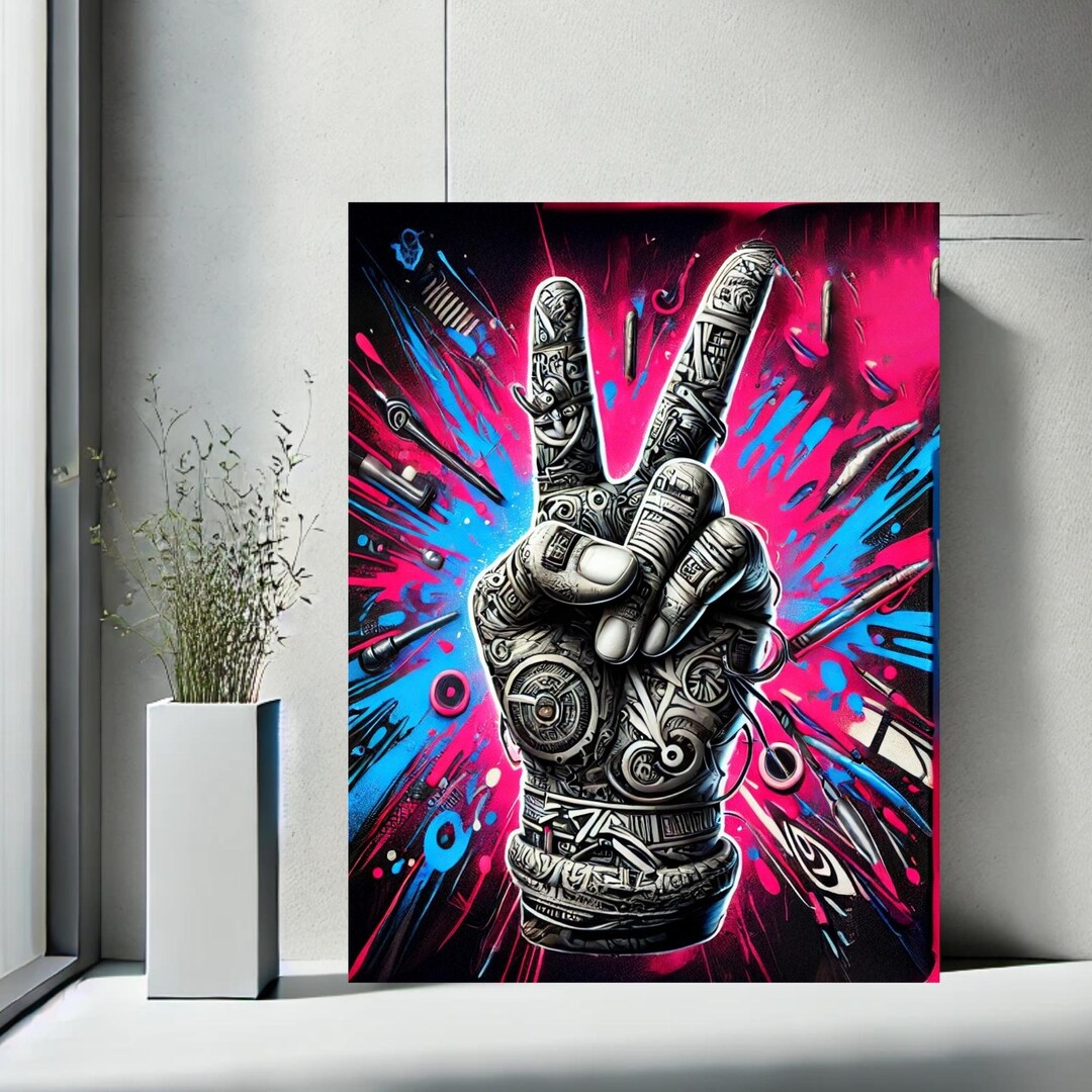 Graffiti Victory Hand, Urban Street Canvas Wall Art Framed Canvas ...