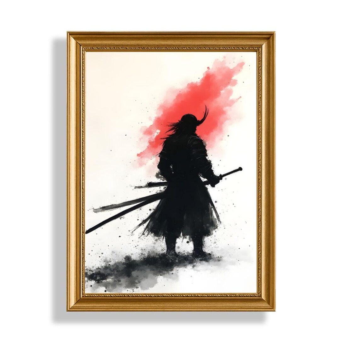 Samurai Art Print Office PRINTABLE Wall Art Modern Office Decor Red and ...