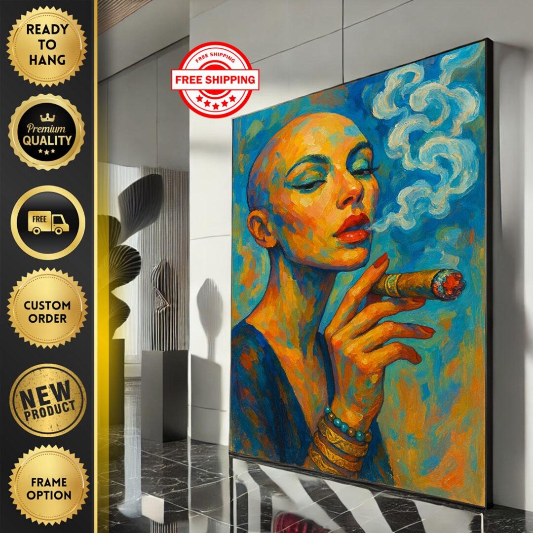 Bold Black Woman Smoking Cigar Canvas Wall Art Print Vibrant Living ...