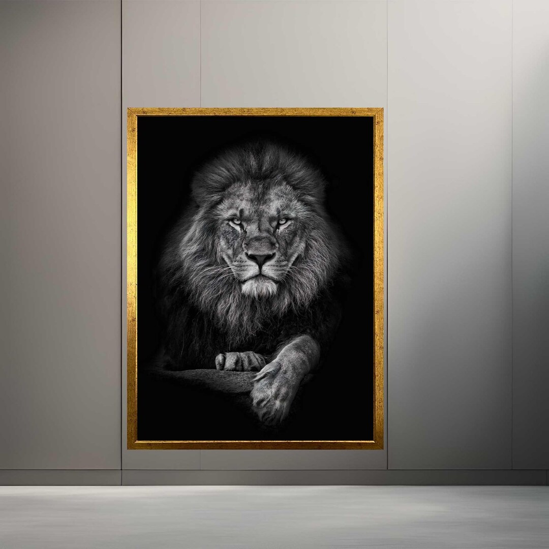 African Lion Animal Leon Modern Frame Canvas Wall Art Print - Etsy