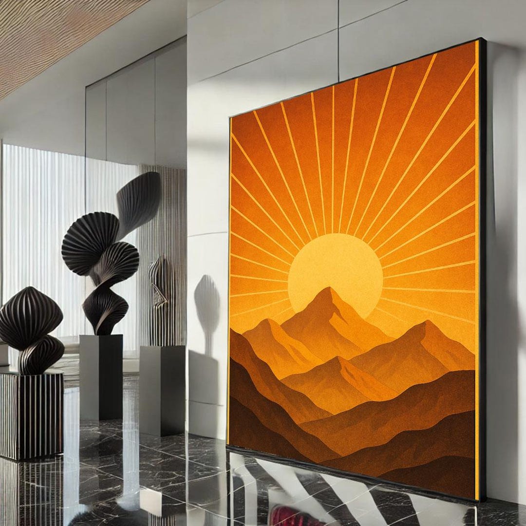 Radiant Sunburst Mountain Landscape Canvas Wall Art Print Modern Living ...