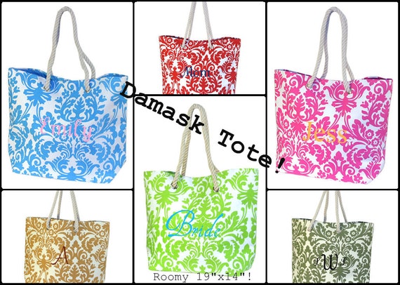 Items similar to Set of 6 Damask Bridesmaid Totes on Etsy