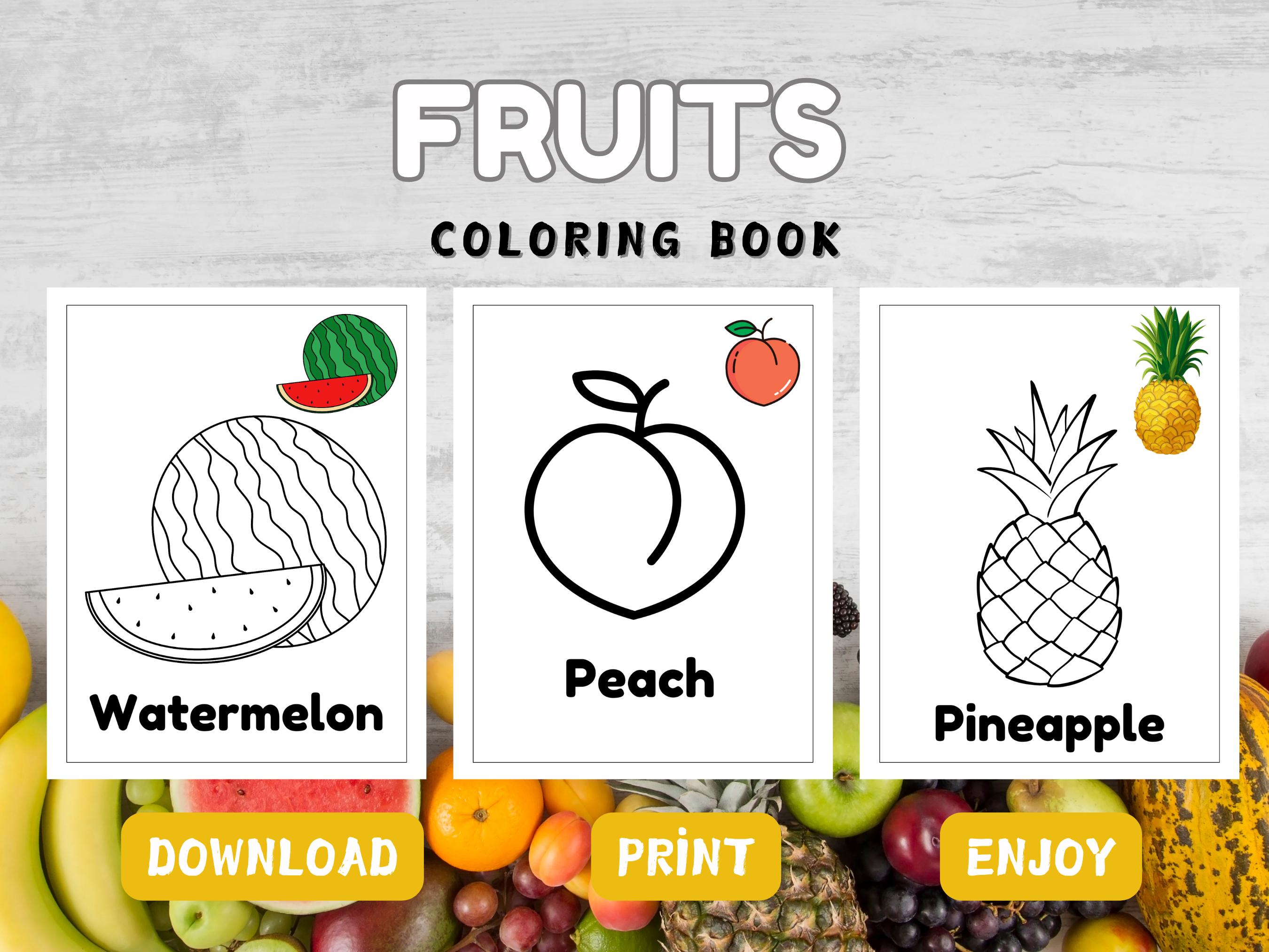 17 Fruits Coloring Pages| Fun Coloring Book Designs| Kids Printable ...