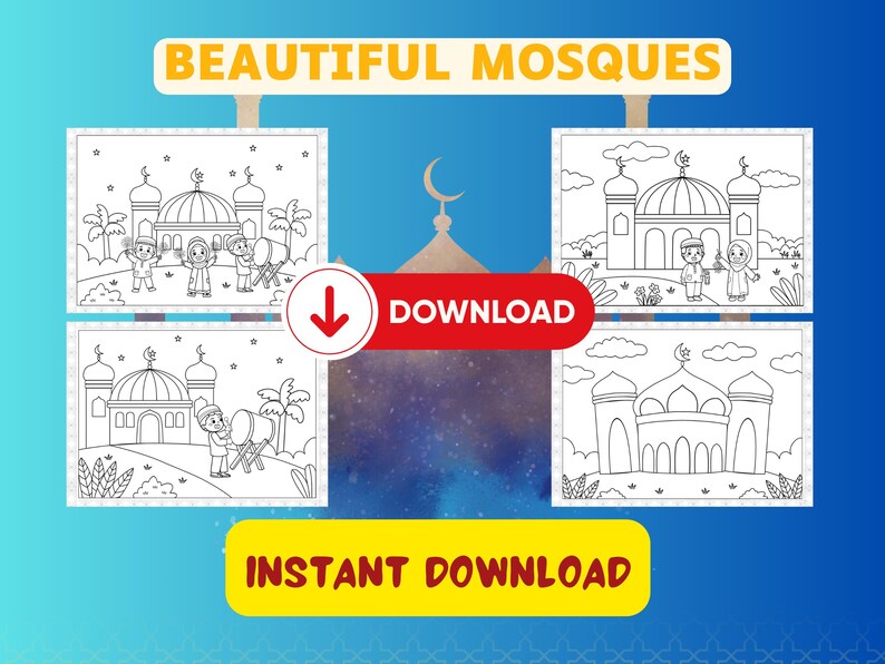 25 Beautiful Mosque Coloring Pages for All Ages Easy Designs, Printable Sheets, Religious ...