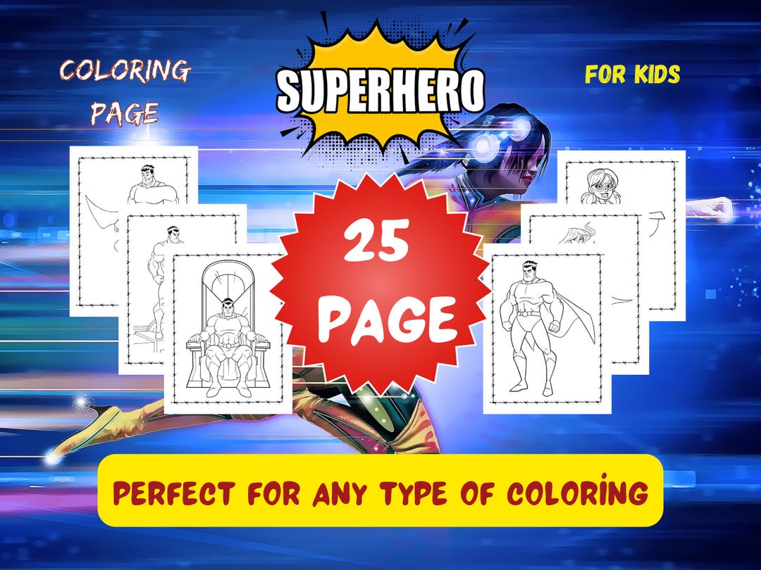 25 Superhero Coloring Pages for Kids: Party Activity (PDF) - Etsy