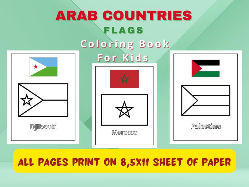 Arab Countries Flags Coloring Pages: Educational Kids Activity ...