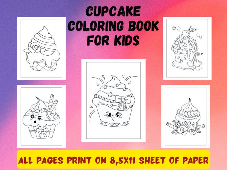 Cupcake Coloring Book | 20 Coloring Pages for Kids | Cupcake Coloring ...