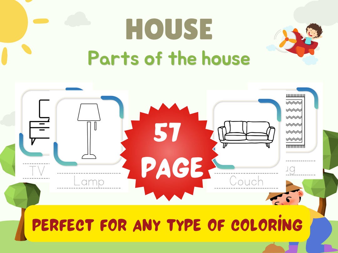 57 House Parts Coloring Pages | Printable Sheets for Kids Adults | Fun ...