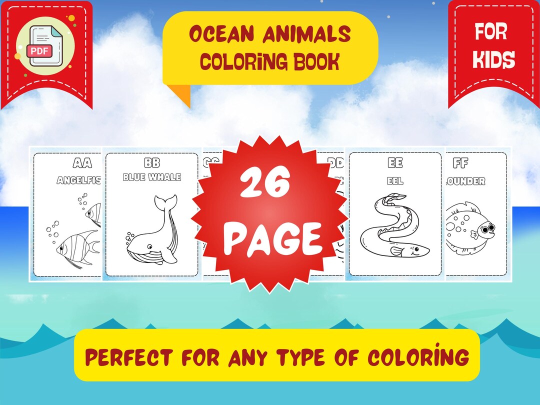 26 SEA CREATURE Coloring Pages / Sea Animal Alphabet(a-z) Coloring Book ...