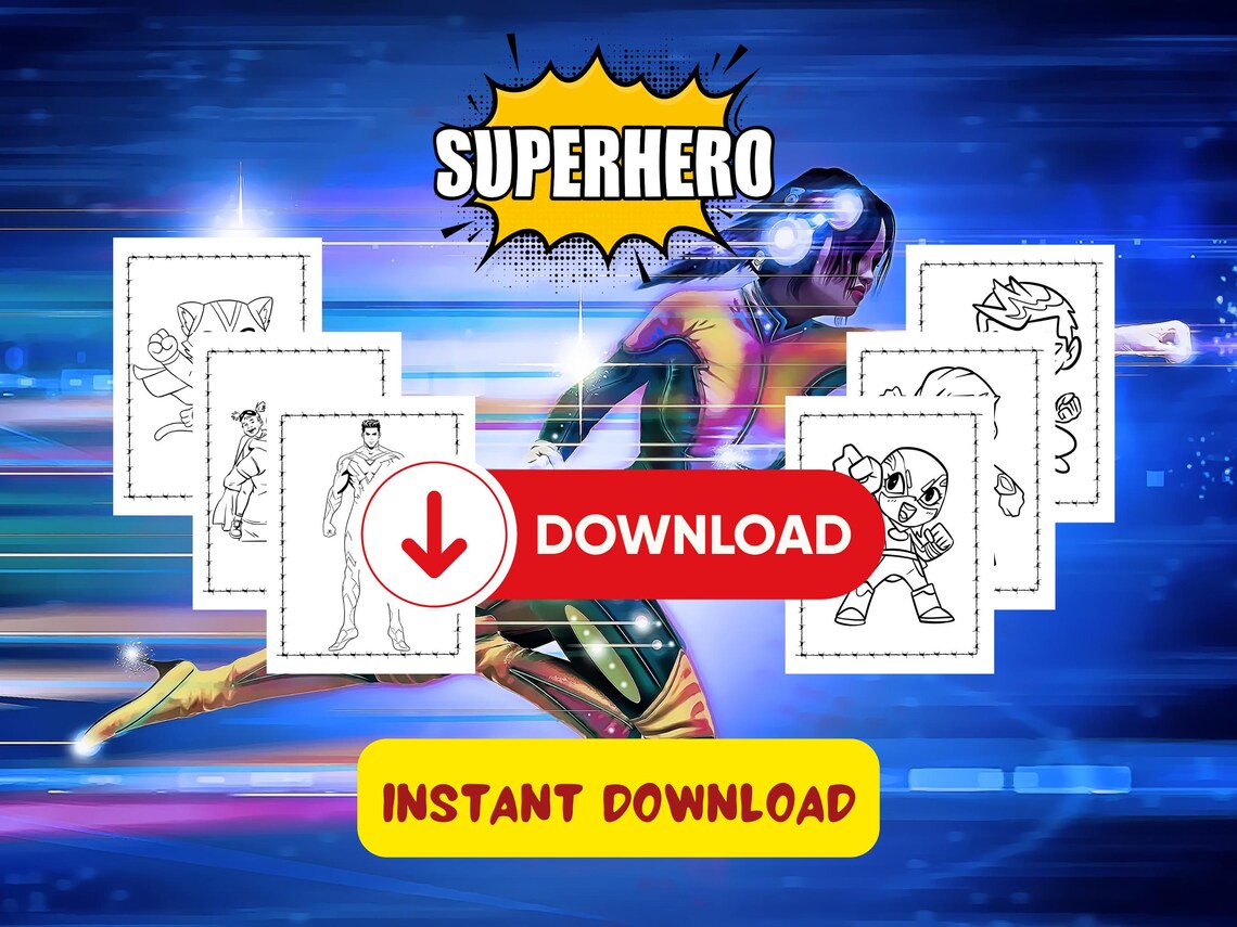 25 Superhero Coloring Pages for Kids: Party Activity (PDF) - Etsy