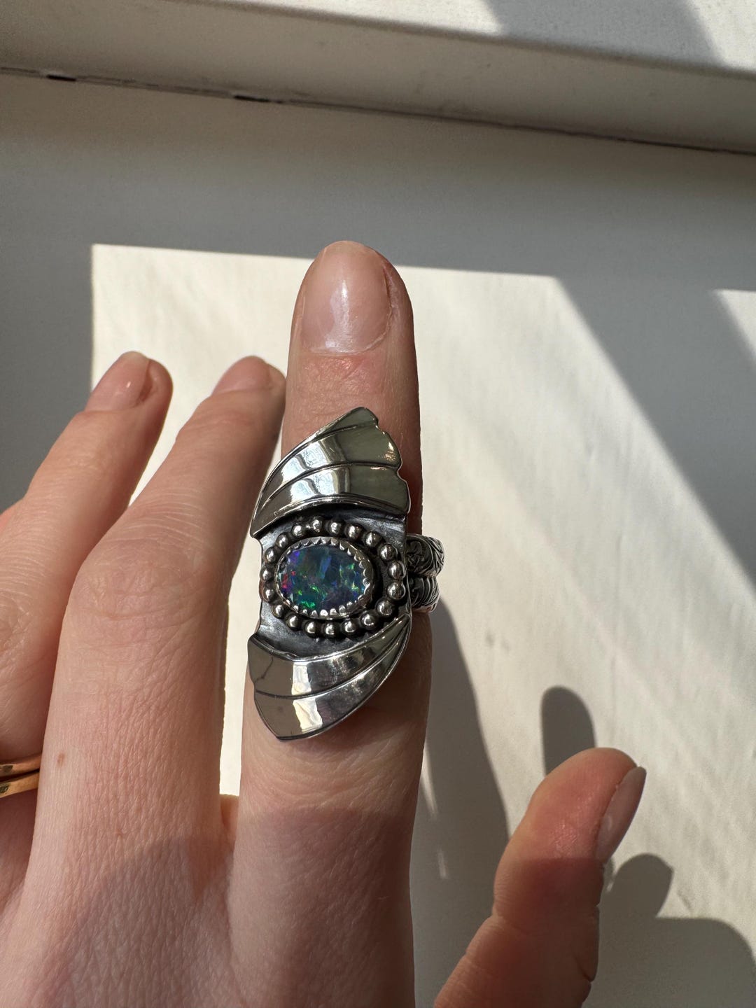 Australian Coober Pedy Opal Shield Ring - Etsy