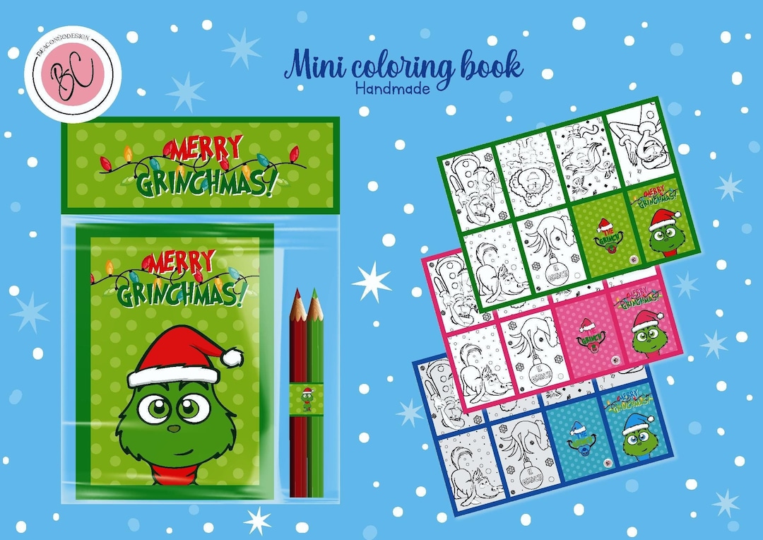 Mini Christmas Coloring Books, Grinch, Pocket Book Kit - Etsy