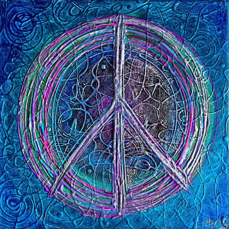 Textured Peace Sign Painting, Holographic Dimensional Art, 12x12 - Etsy