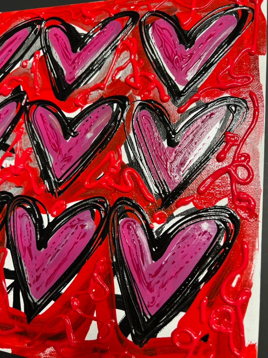 Abstract Canvas Panel Art Board 10x10 Square, Modern Bright Vibrant Red ...